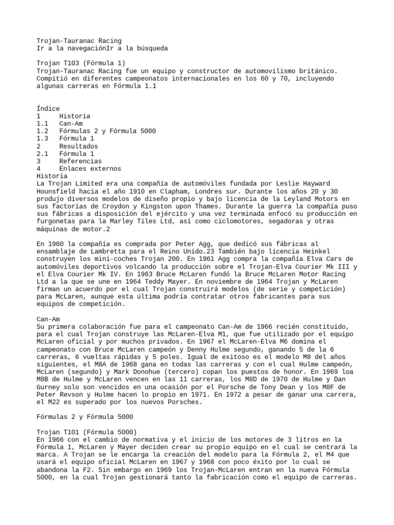 Trojan-Tauranac Racing | PDF | Formula Racing Series | Organizaciones ...