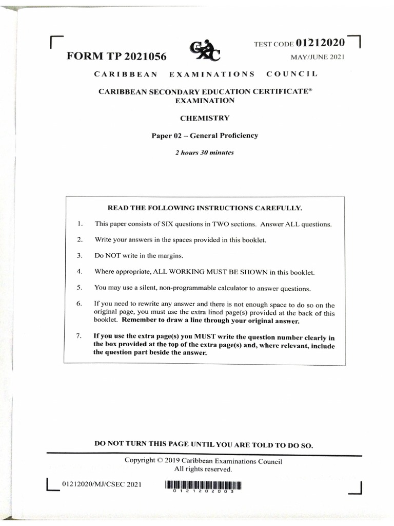 May/June 2022 CSEC Chemistry P2 | PDF