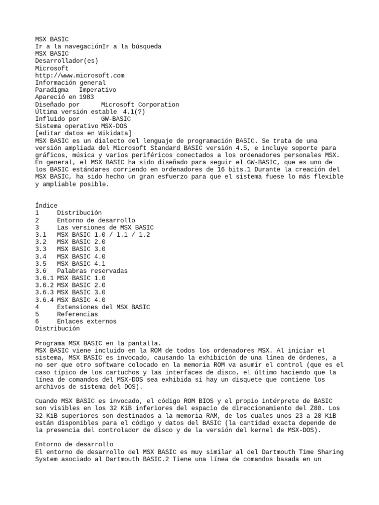 MSX Basic | PDF | Microcomputadoras | Programación de computadoras