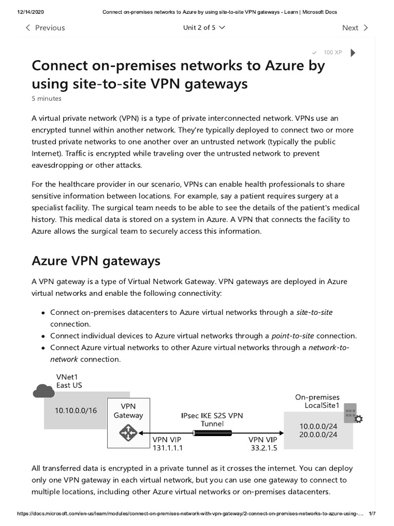 Connect On Premises Networks To Azure By Using S2s Vpn Gateways Pdf 