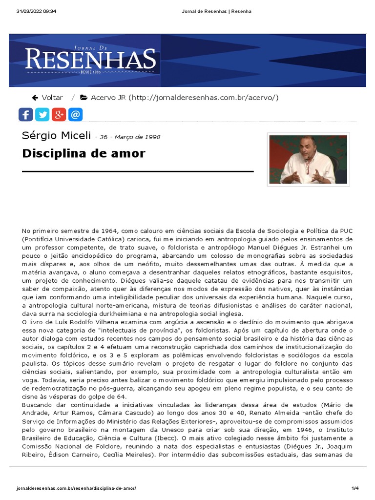 Jornal de Resenhas - Disciplina Do Amor | PDF | Sociologia | Antropologia