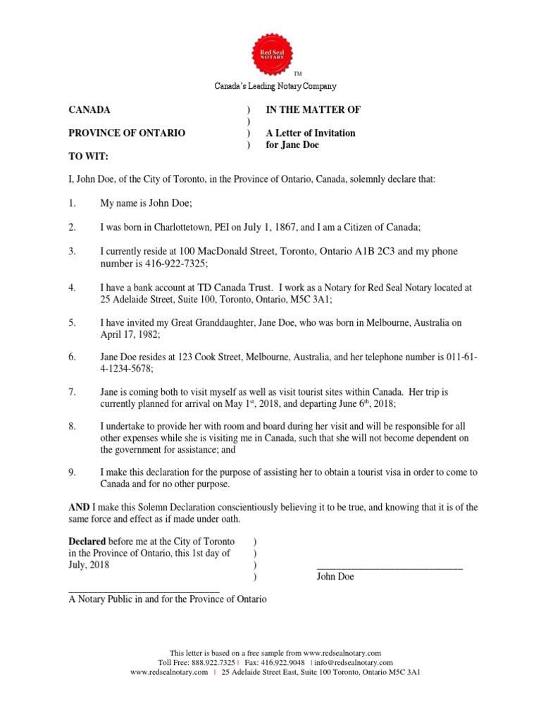 Canada Notary Invitation Letter | PDF | Document | Written Communication