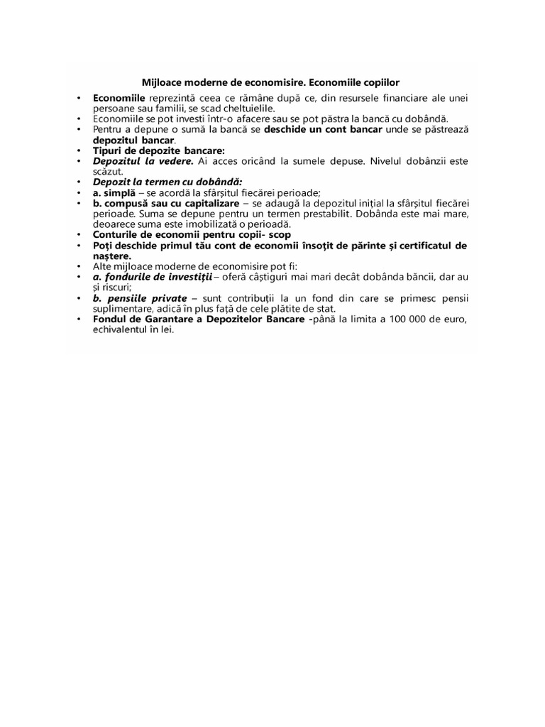 Mijloace Moderne de Economisire. Economiile Copiilor | PDF