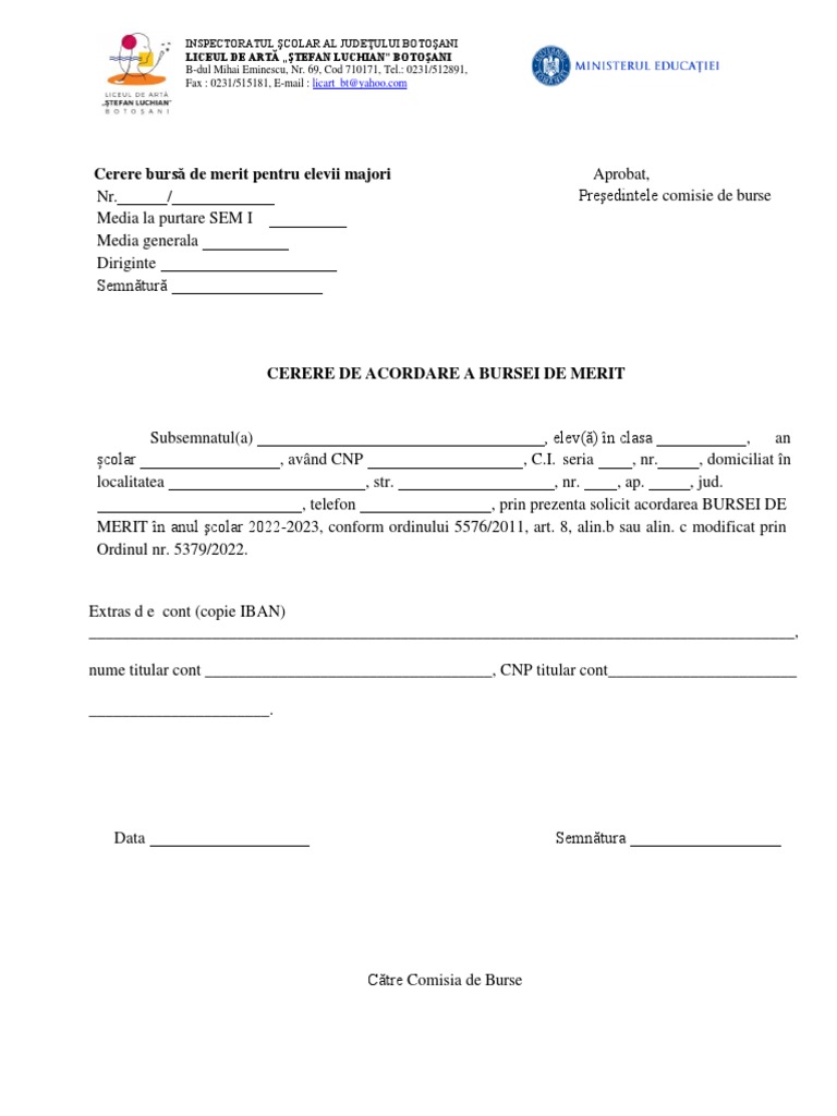 Cerere Bursa de Merit | PDF