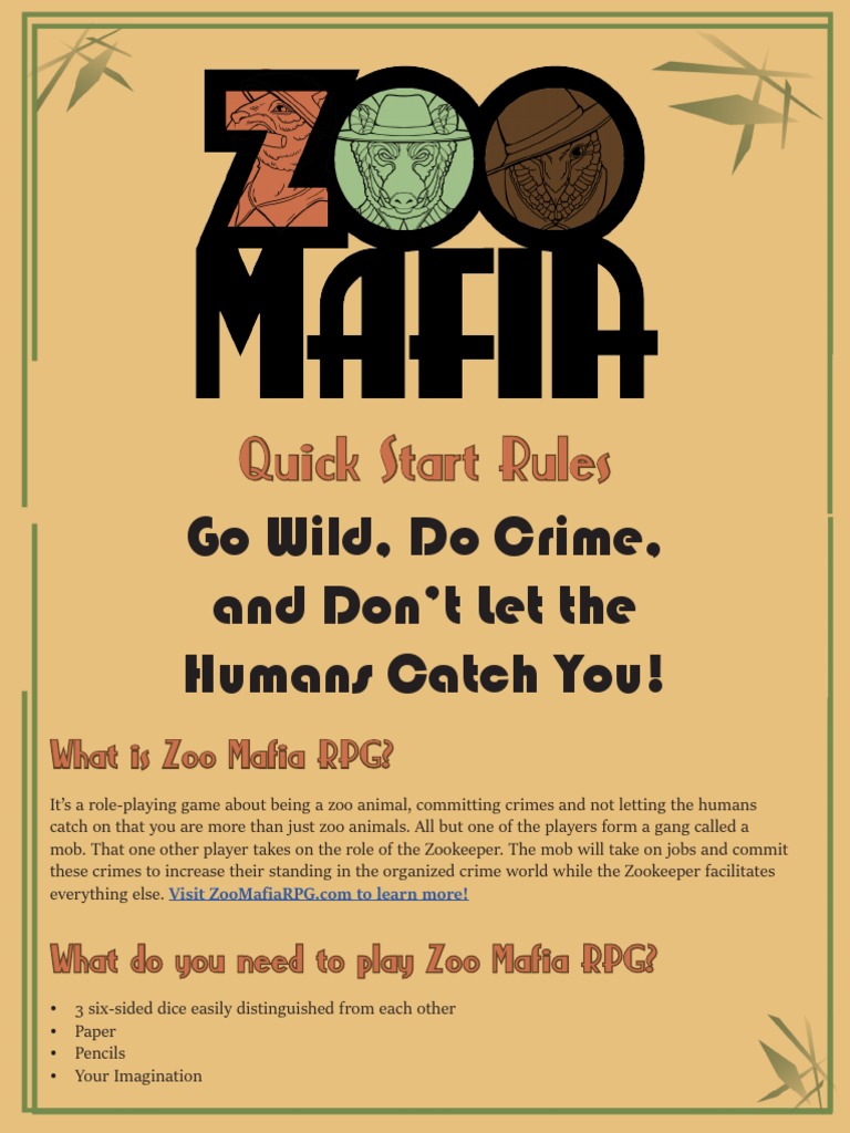 Zoo Mafia Quickstart Rules | PDF | Organized Crime | American Mafia