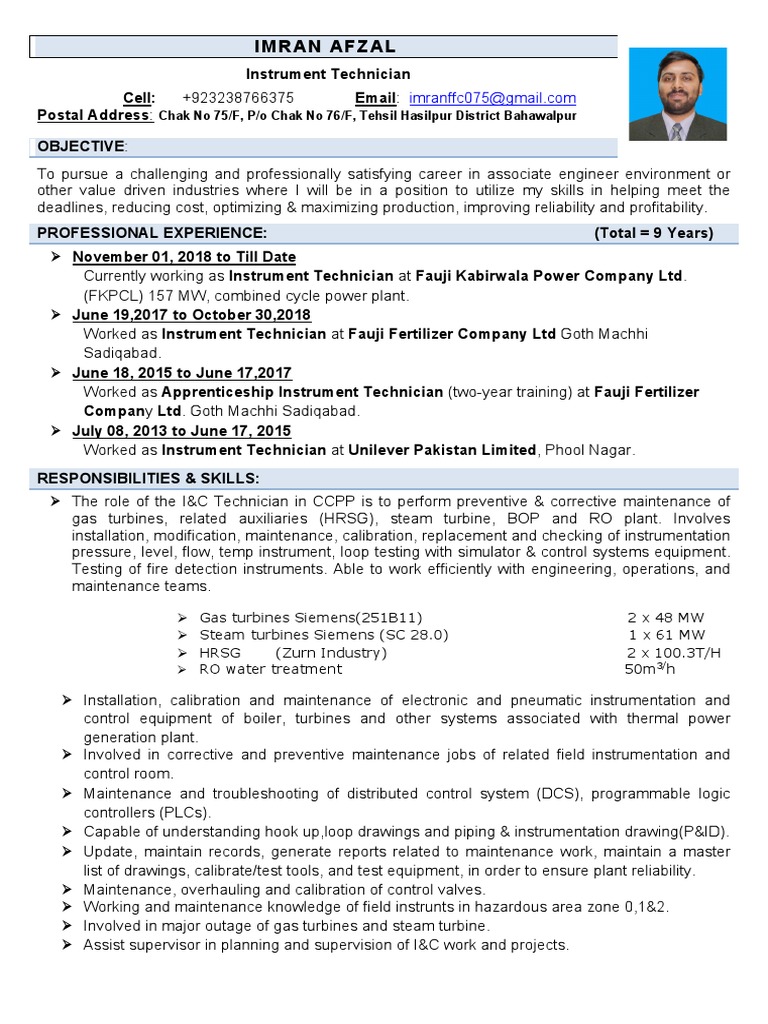 Instrument Technician Resume-1 | PDF