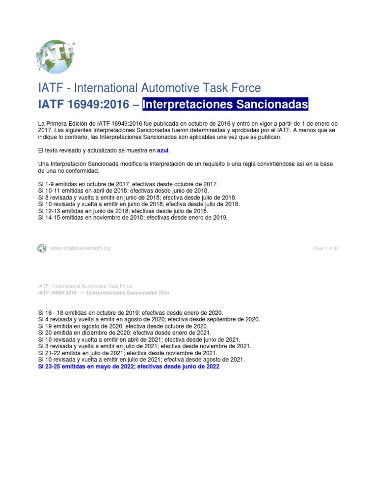 IATF 16949 SIs May - 2022 - SP | PDF | Gestión de la calidad | Calidad ...