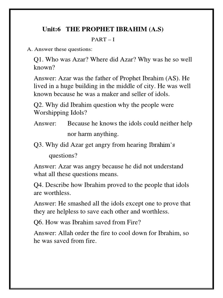 Unit-6 Prophet Ibrahim Part-I | PDF