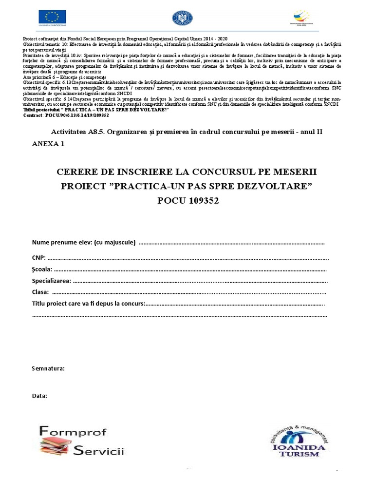 Formular Inscriere Concurs | PDF