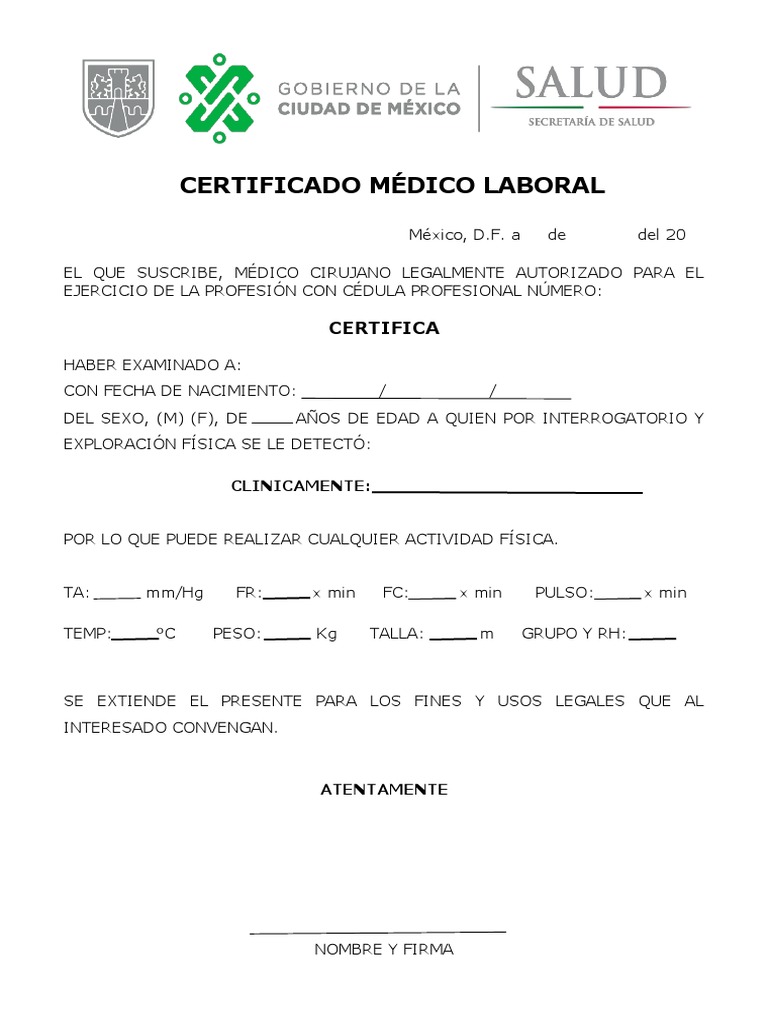 Certificado Medico Laboral | PDF