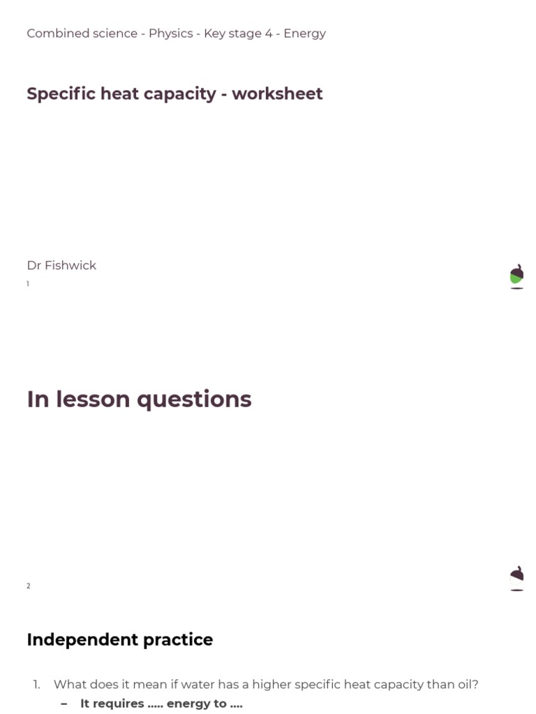 Combined Science ks4 Lesson Phy Y10 U2 l8 | PDF | Heat Capacity | Heat