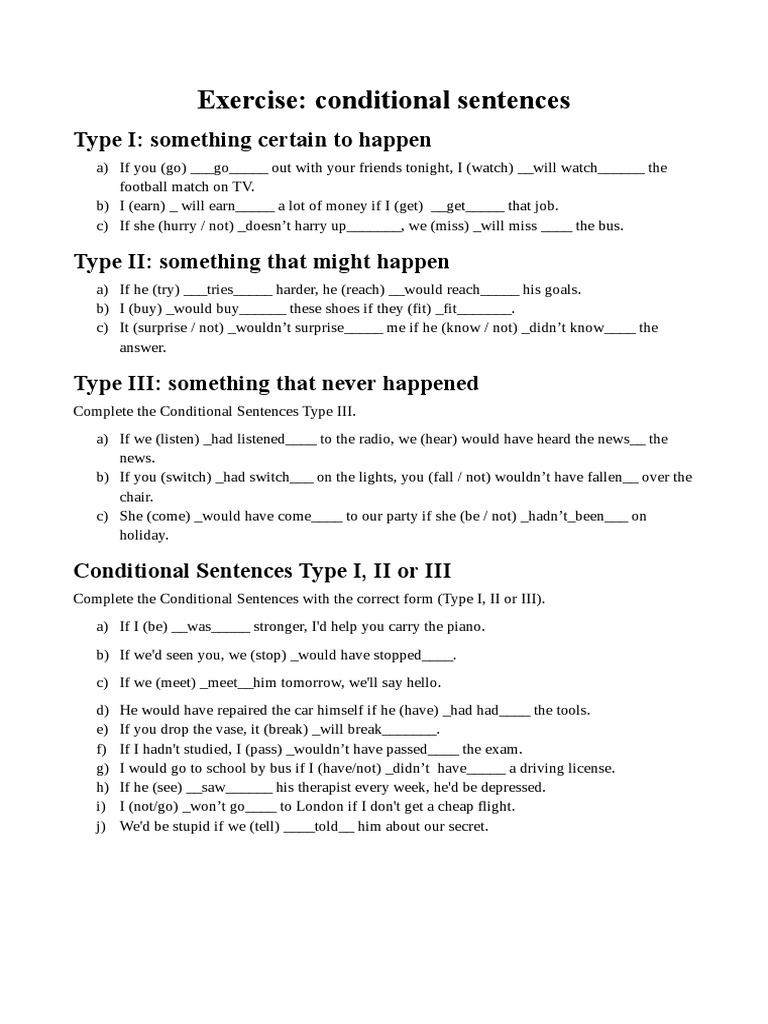 Conditionals Exercise | PDF