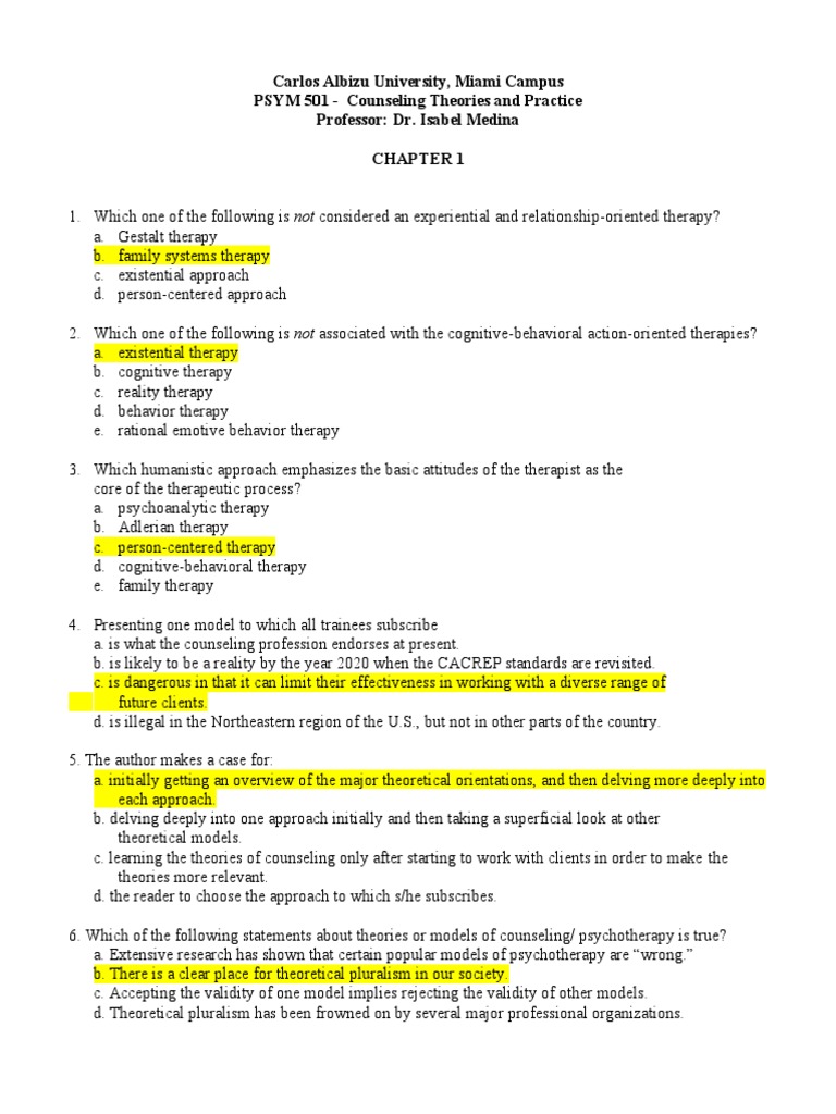 Quiz Ch. 1 | PDF | Psychotherapy | Family Therapy