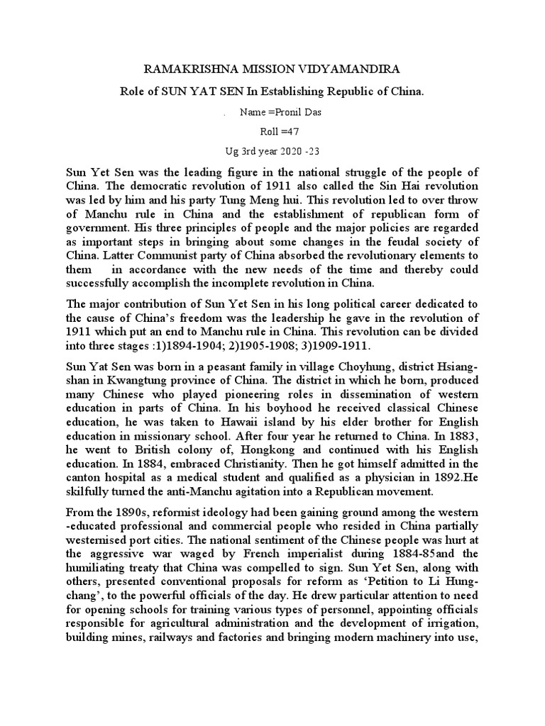 Role of SUN YAT SEN in Establishing Republic of China | PDF
