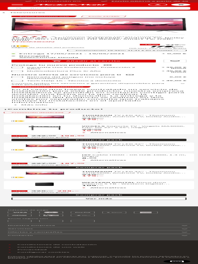 TV LED 32 Thomson 32HE5606, Android TV, Dolby Audio, WiFi Integrado, HD Ready, Smart TV, USB ...
