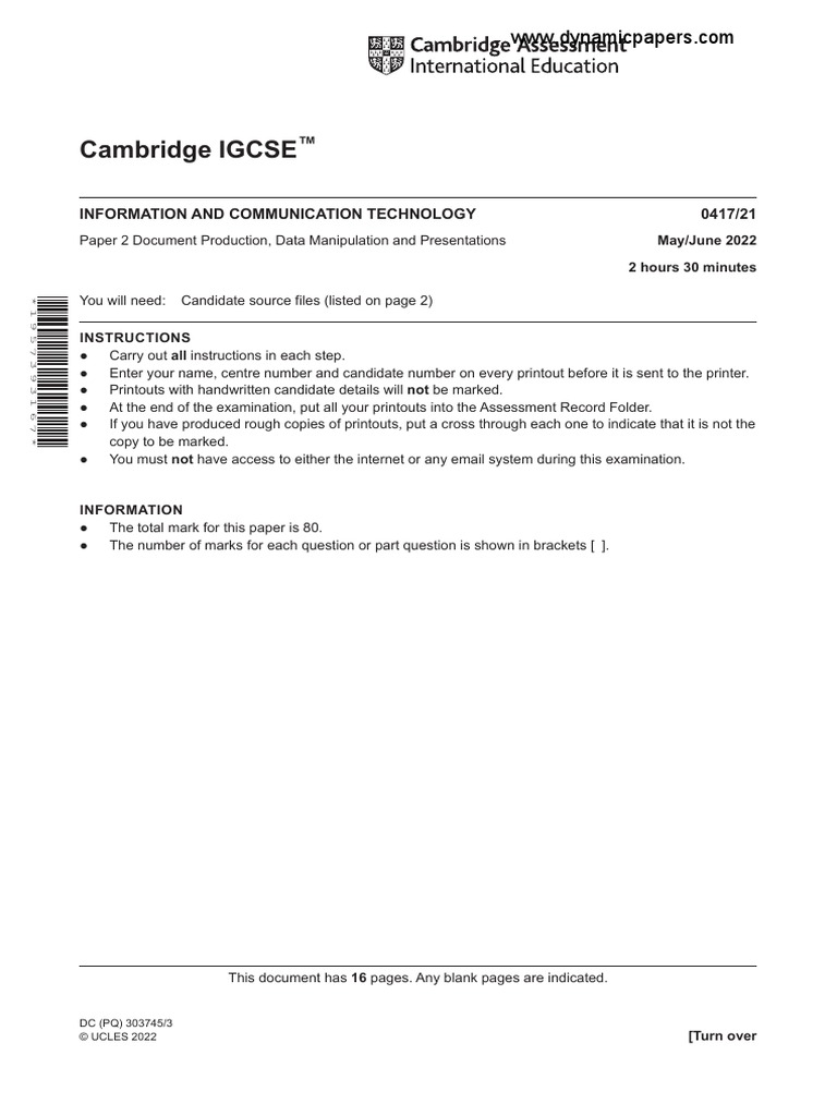 Cambridge IGCSE: Information and Communication Technology 0417/21 | PDF | Paragraph | Comma ...