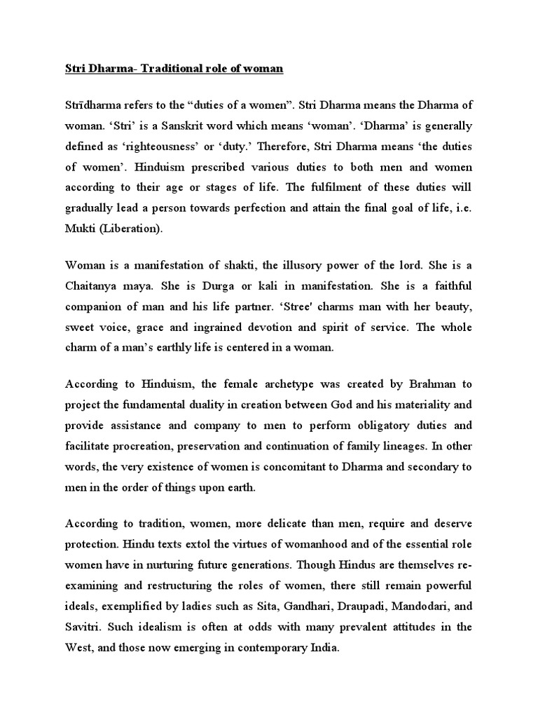Stri Dharma: Examining the Traditional Roles and Duties of Women in ...