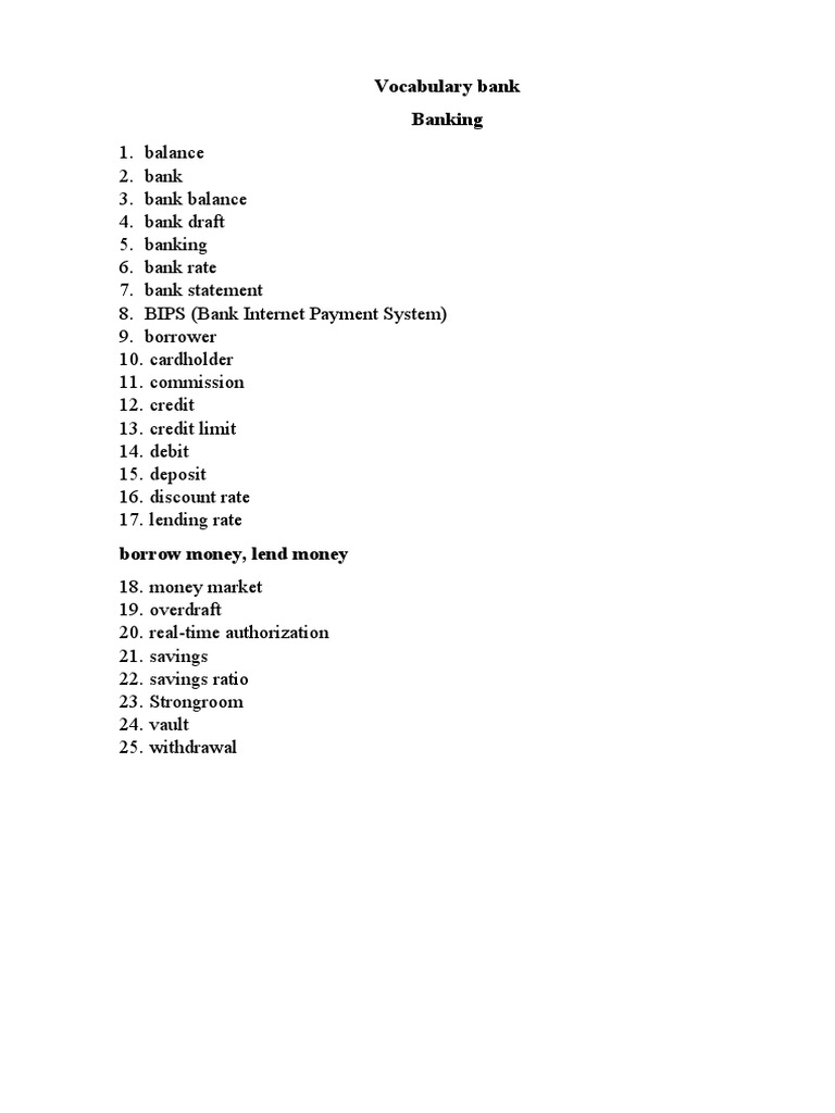 Word List Banking | PDF