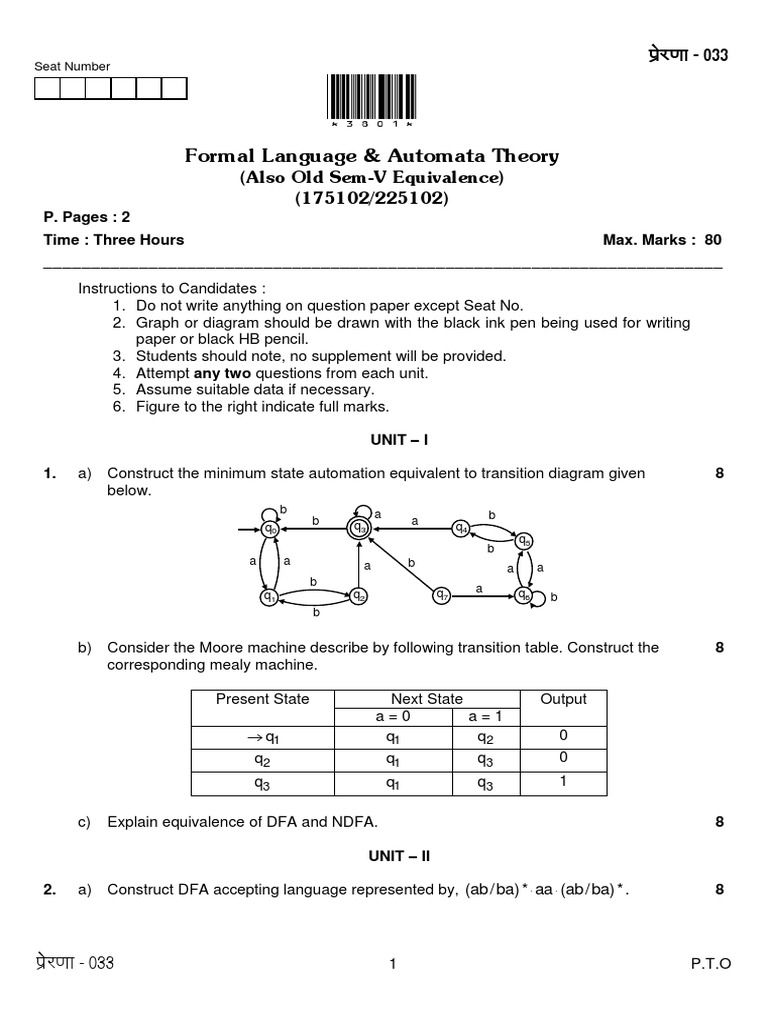 Formal Language & Automata Theory Exam Guide | PDF | Theoretical ...