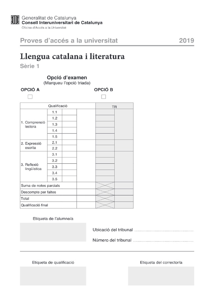 Examen 1de Llengua Catalana Juny 2019 - Selecat - Cat | PDF