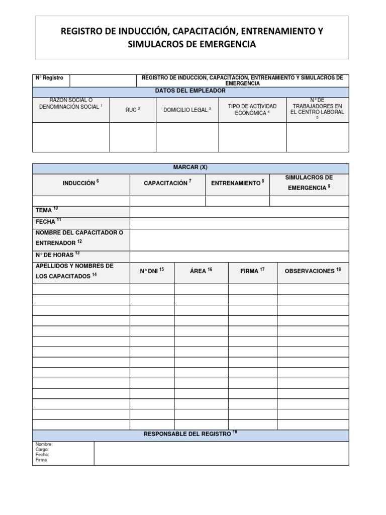 Registro de Inducción, Entrenamiento y Simulacros | PDF