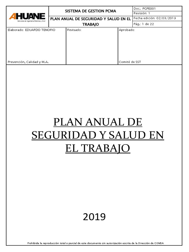 1-Plan de Seguridad y Salud en El Trabajo | PDF
