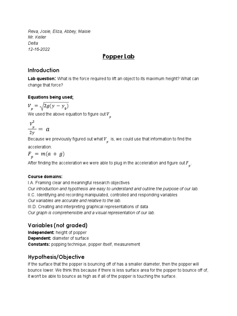 Lab Write-Up Honors Physics Reva Josie Abbey Eliza Maisie | PDF | Science