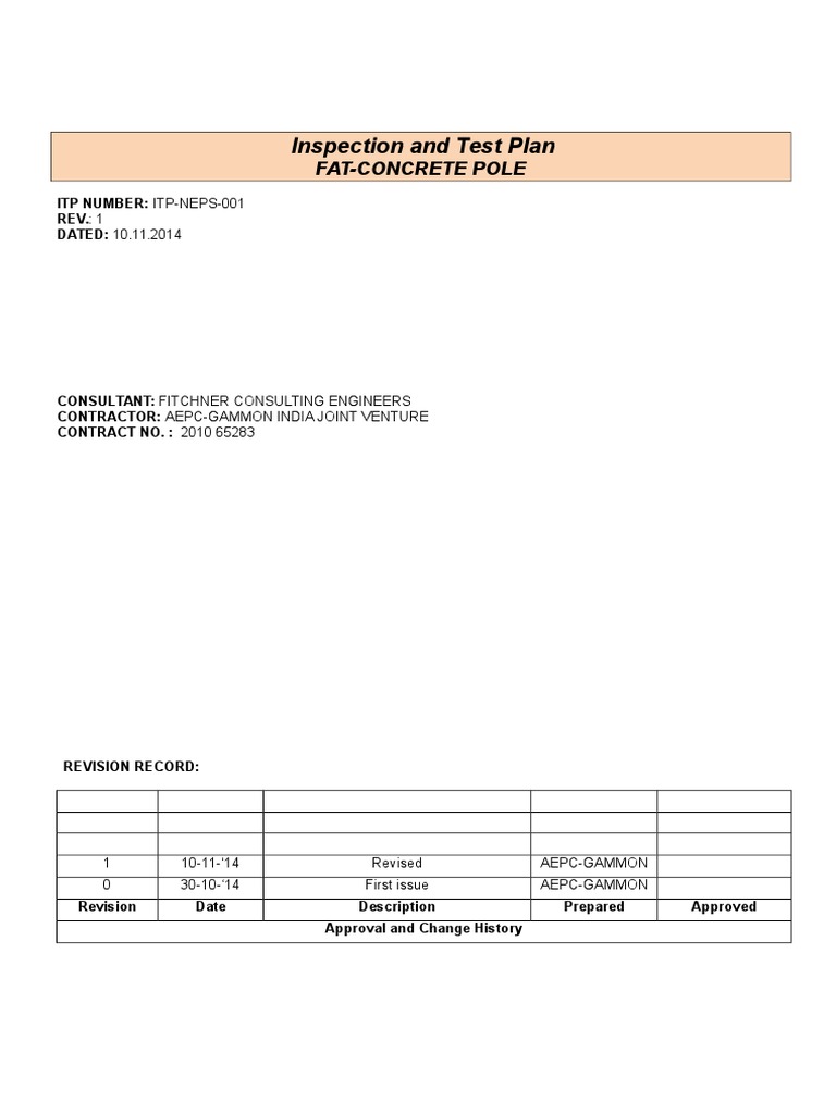 1 0 ITP Pole Inspection and Test Plan R1 | PDF | Specification ...