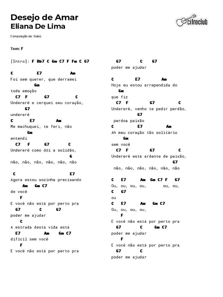 07 - Cifra Club - Eliana de Lima - Desejo de Amar | PDF
