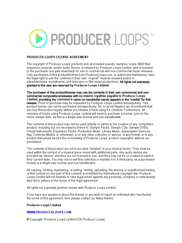 Producer Loops License Agreement | PDF