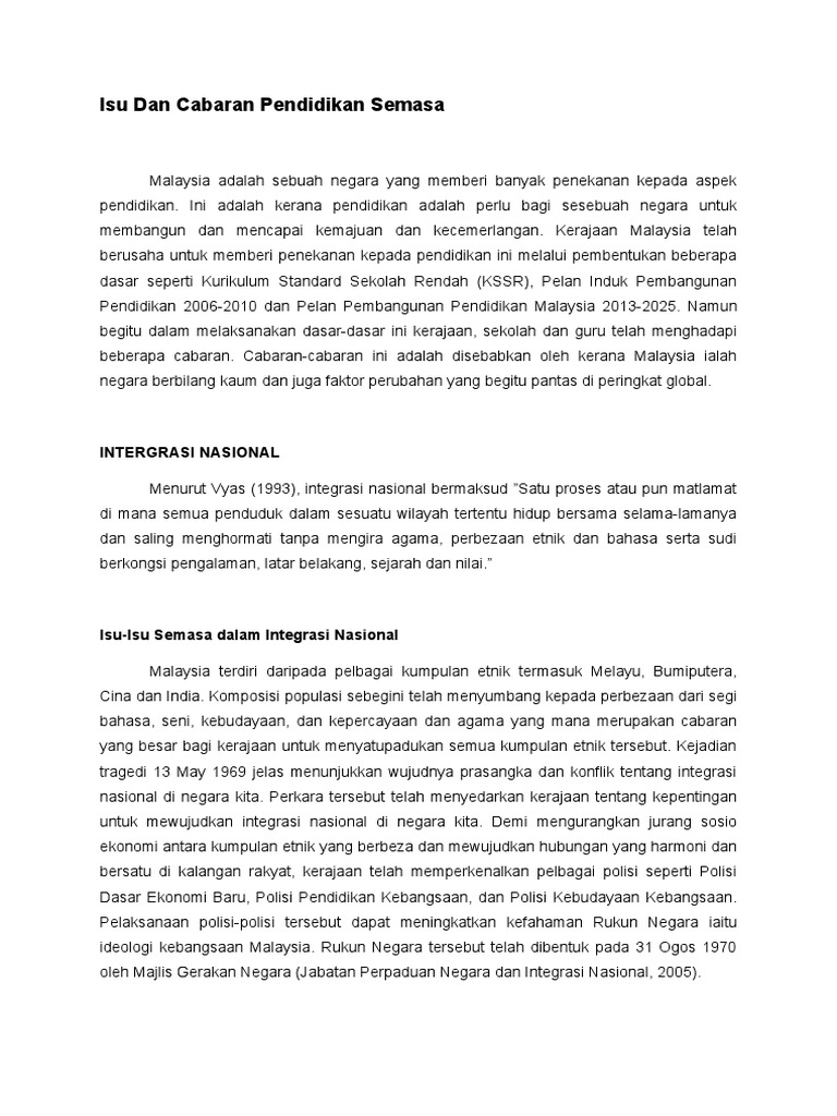 Isu Dan Cabaran Pendidikan Semasa Di Malaysia | PDF