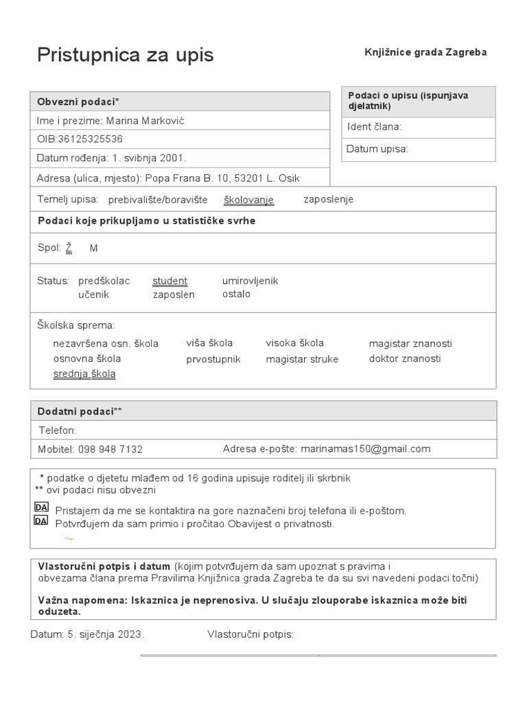 Pristupnica Tisak | PDF