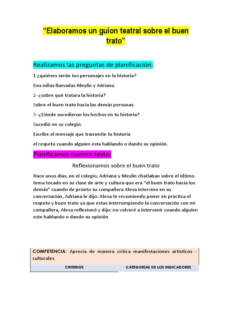 Elaboramos Un Guion Teatral Sobre El Buen Trato | PDF