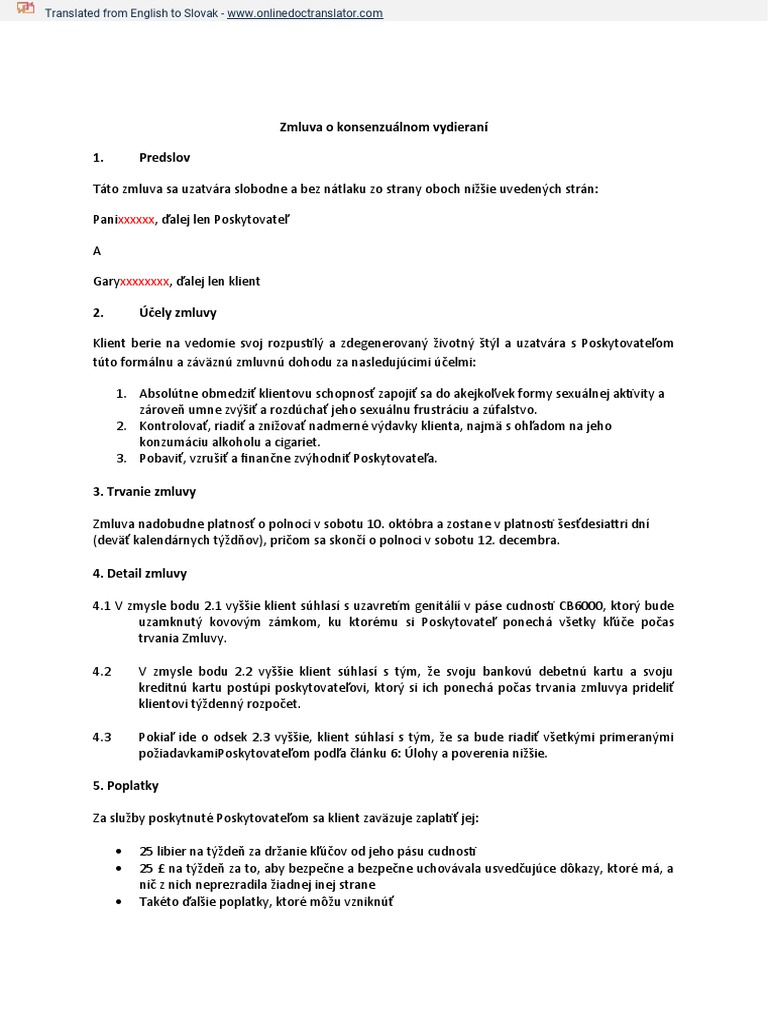 Contract of Consensual Blackmail Anonymised - En.sk | PDF