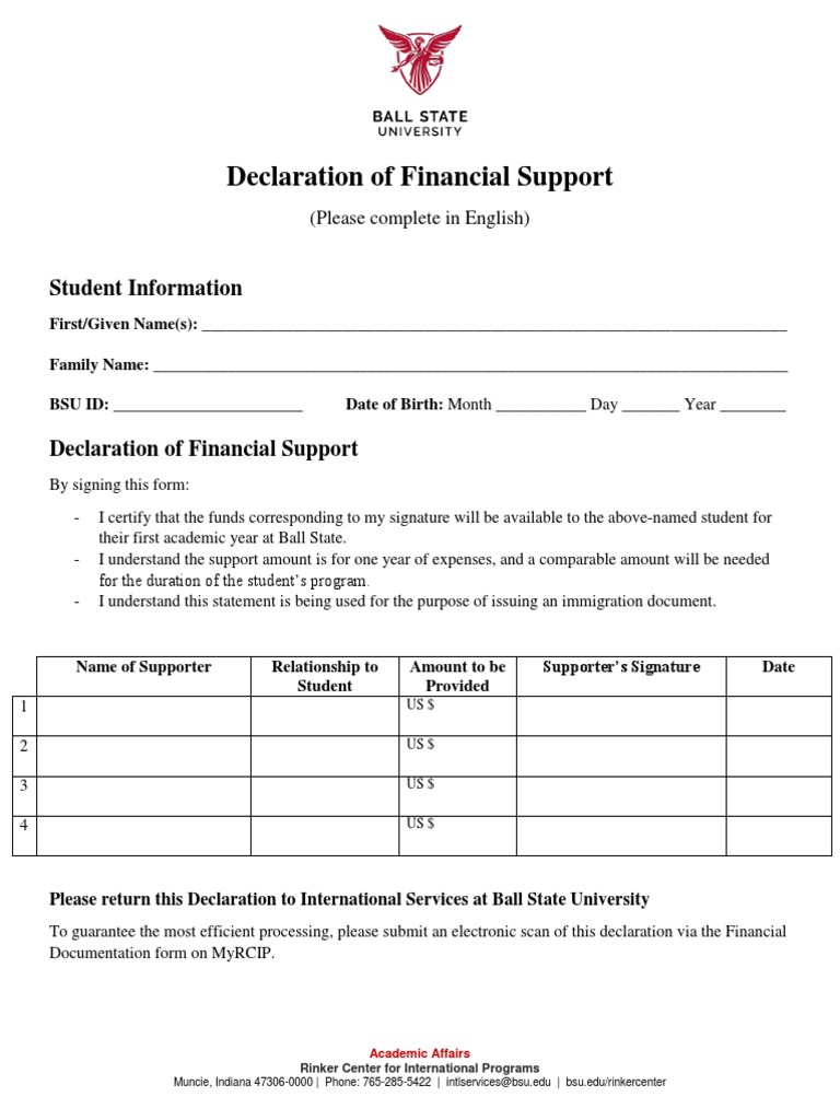 Financial Support Declaration Form | PDF | Career & Growth