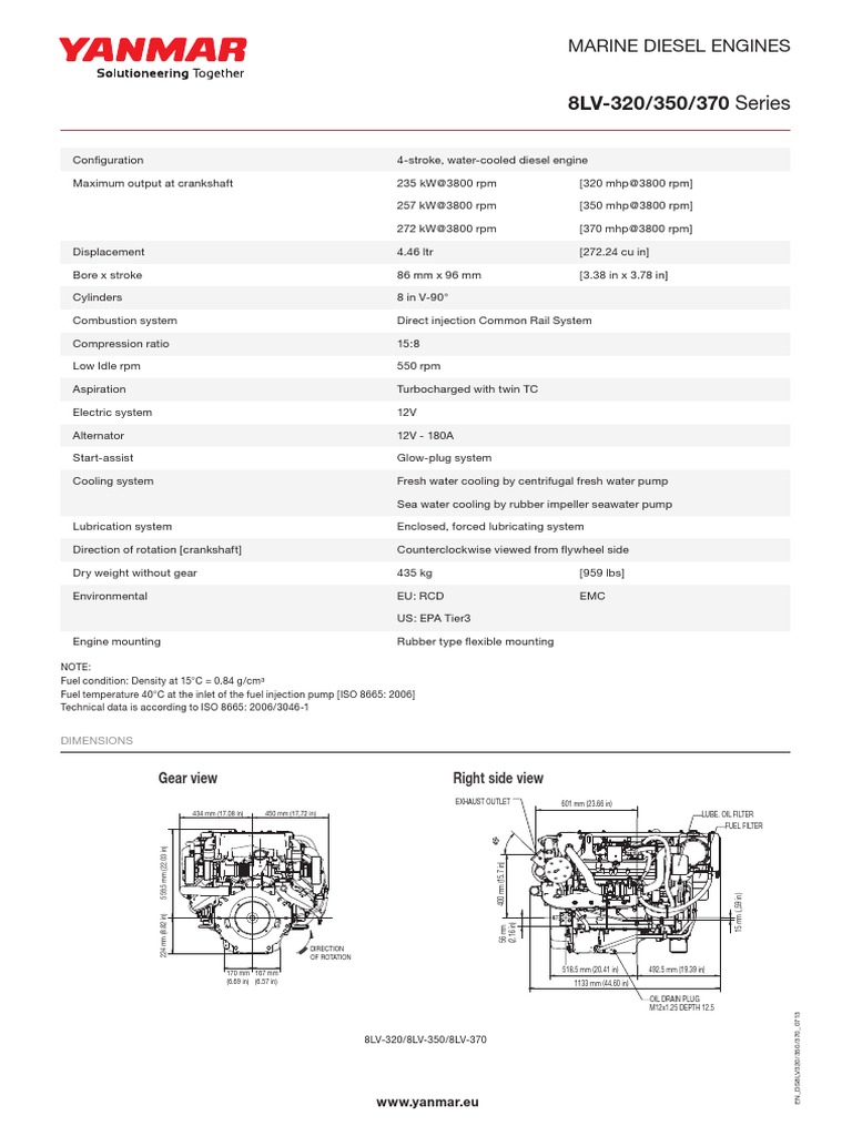 Yanmar 8LV Series Engine Specifications | PDF | Diesel Engine ...