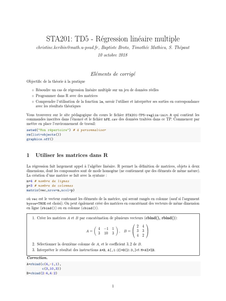 STA201 TP5 Reglin 2018 Corr | PDF