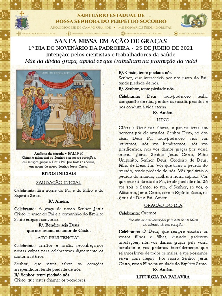 Folheto Liturgico 1o Dia Do Novenario Santa Missa em Acao de Gracas | PDF