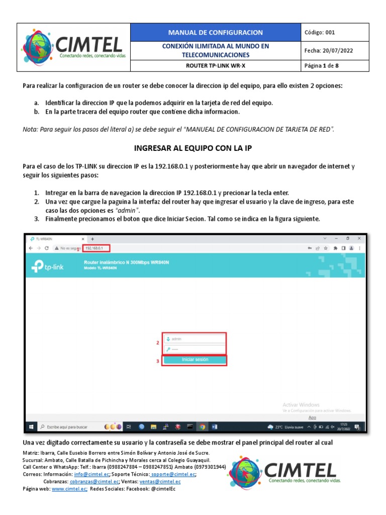 Configuración del Router TP-LINK 192.168.0.1 | PDF | Dirección IP ...