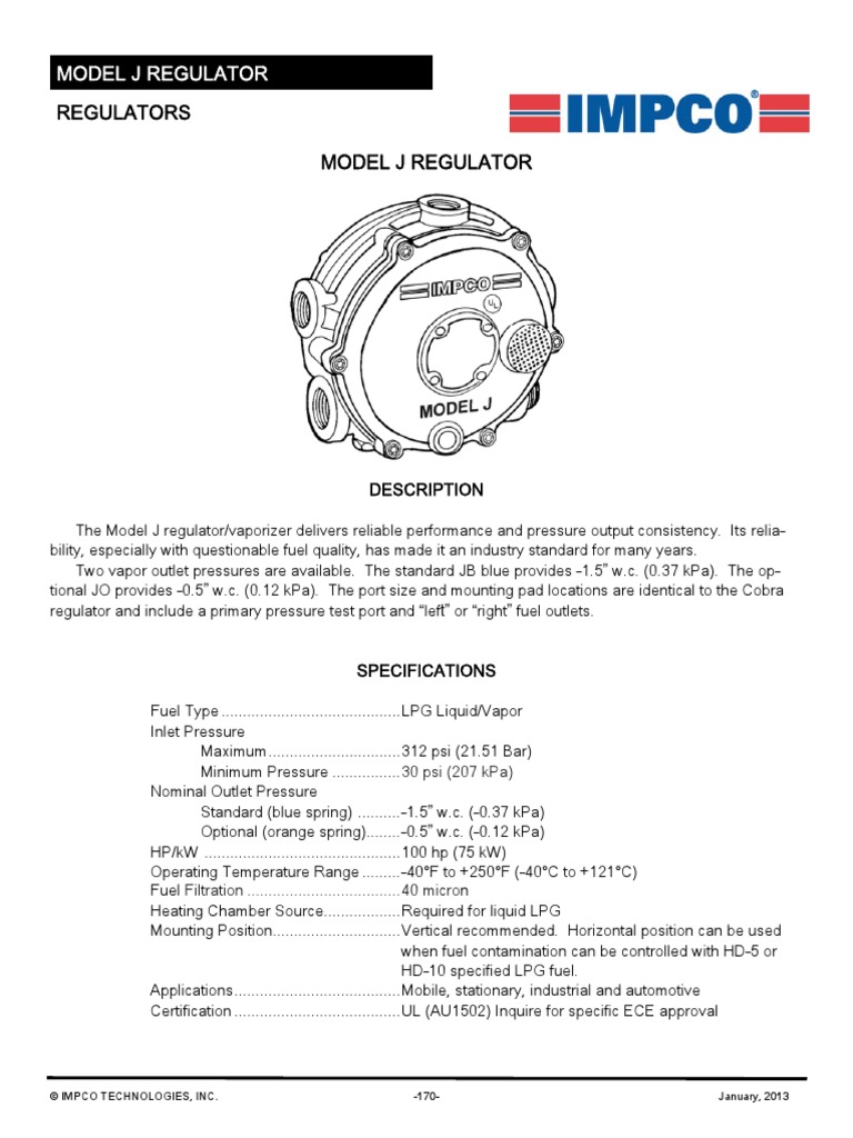 Lp Regulator Forklift IMPCO JB-2 Propane Regulator With Silicone ...