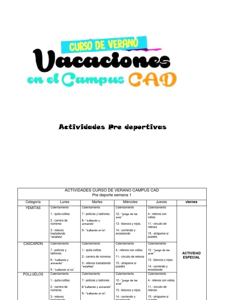 Pre-sports activities for summer camp | PDF