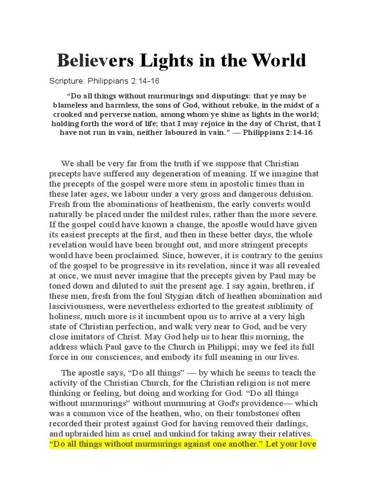 Philippians 2 14 16 Believers Lights in The World - Charles Spurgeon ...