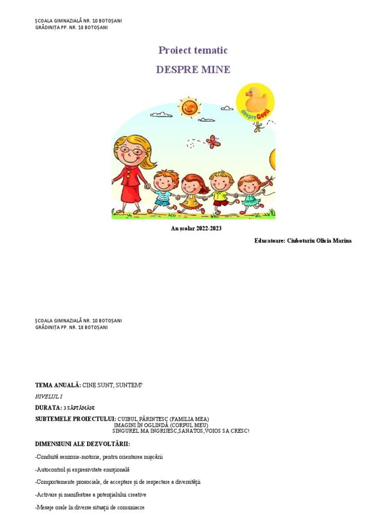 Proiect Tematic Despre Mine | PDF