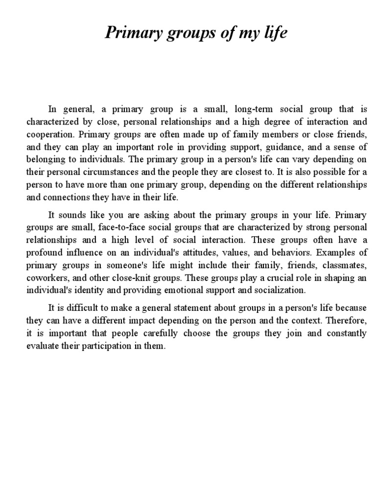 Primary Groups of My Life | PDF