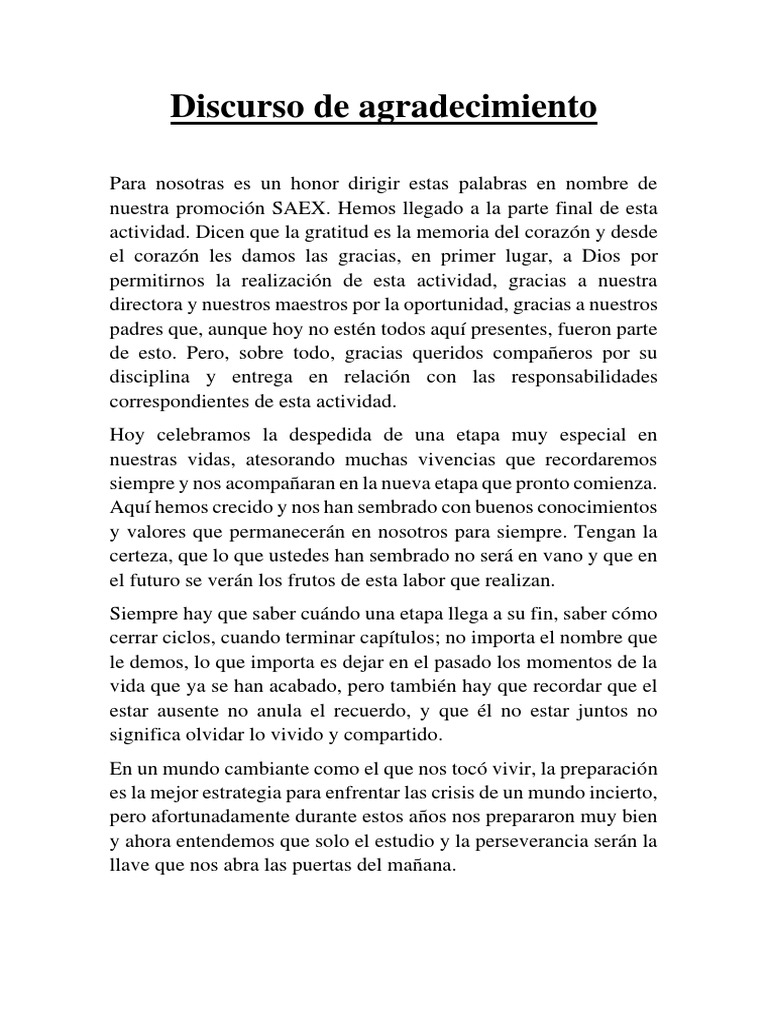 Discurso de Agradecimiento | PDF
