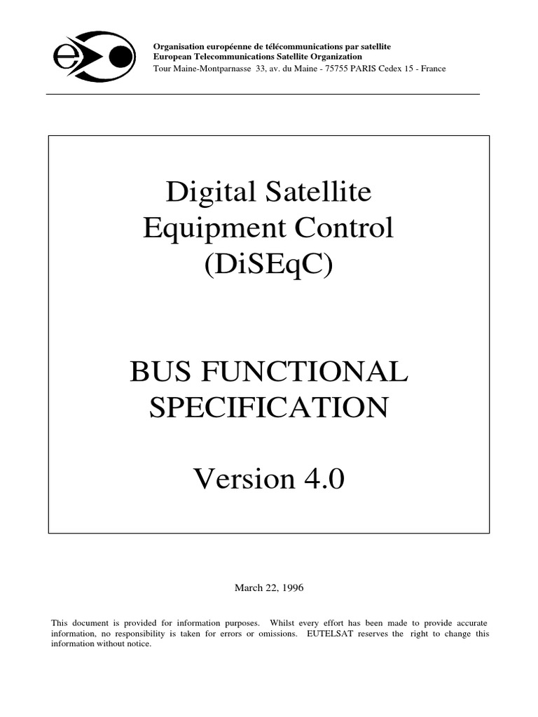 Digital Satellite Equipment Control (DiSEqC) Bus Functional Specification v4.0 | PDF