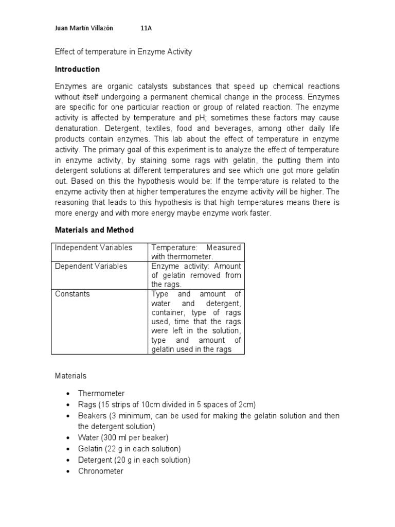 Temperature Impact on Enzyme Activity | PDF | Temperature | Enzyme Assay
