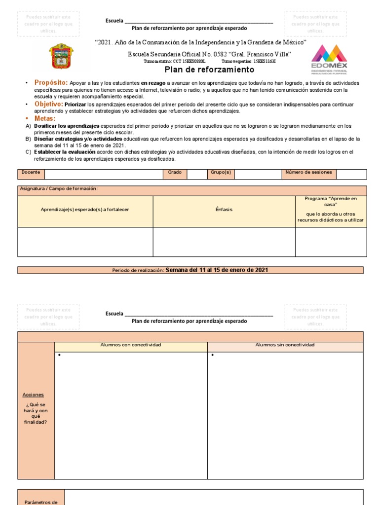Formato para Plan de Reforzamiento | PDF | Evaluación | Modificación de comportamiento