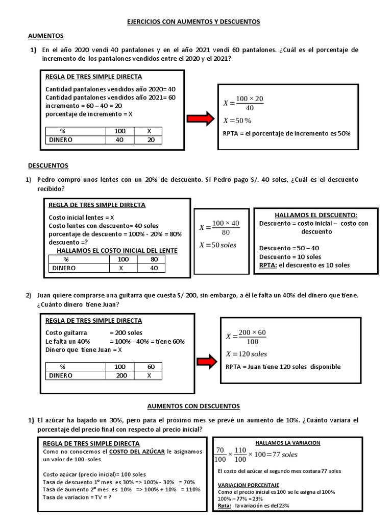 Ejercicios Con Aumentos y Descuentos | PDF | Economias