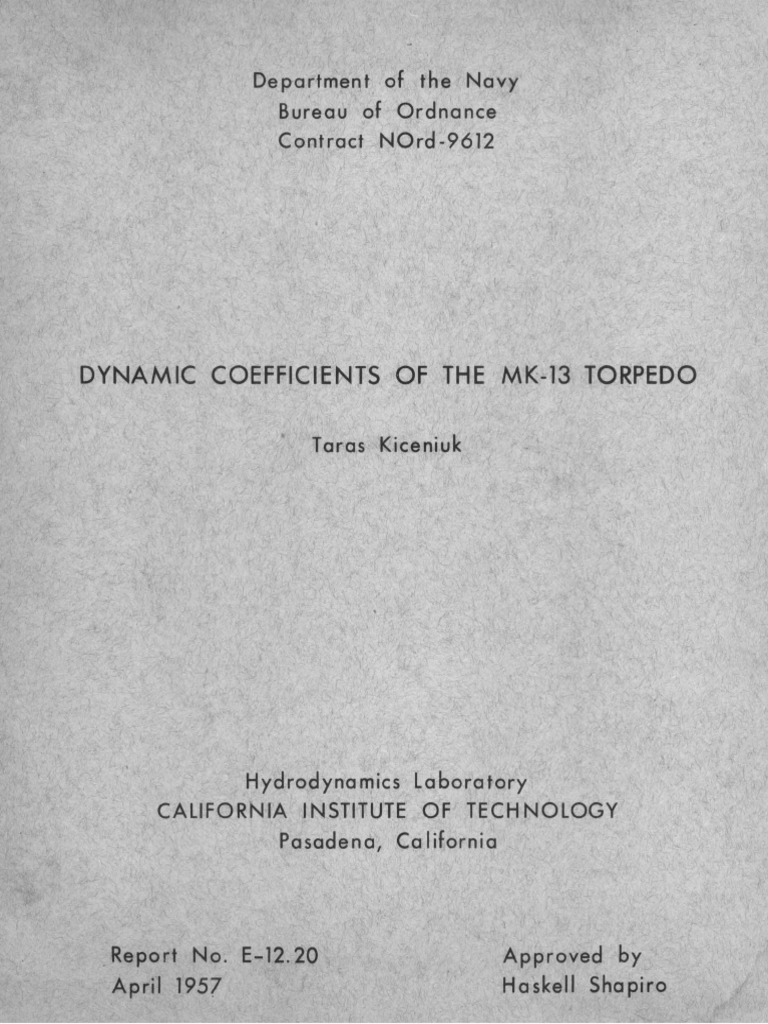 Dynamic Coefficients of MK-13 Torpedo | PDF | Rotation Around A Fixed Axis | Fluid Dynamics
